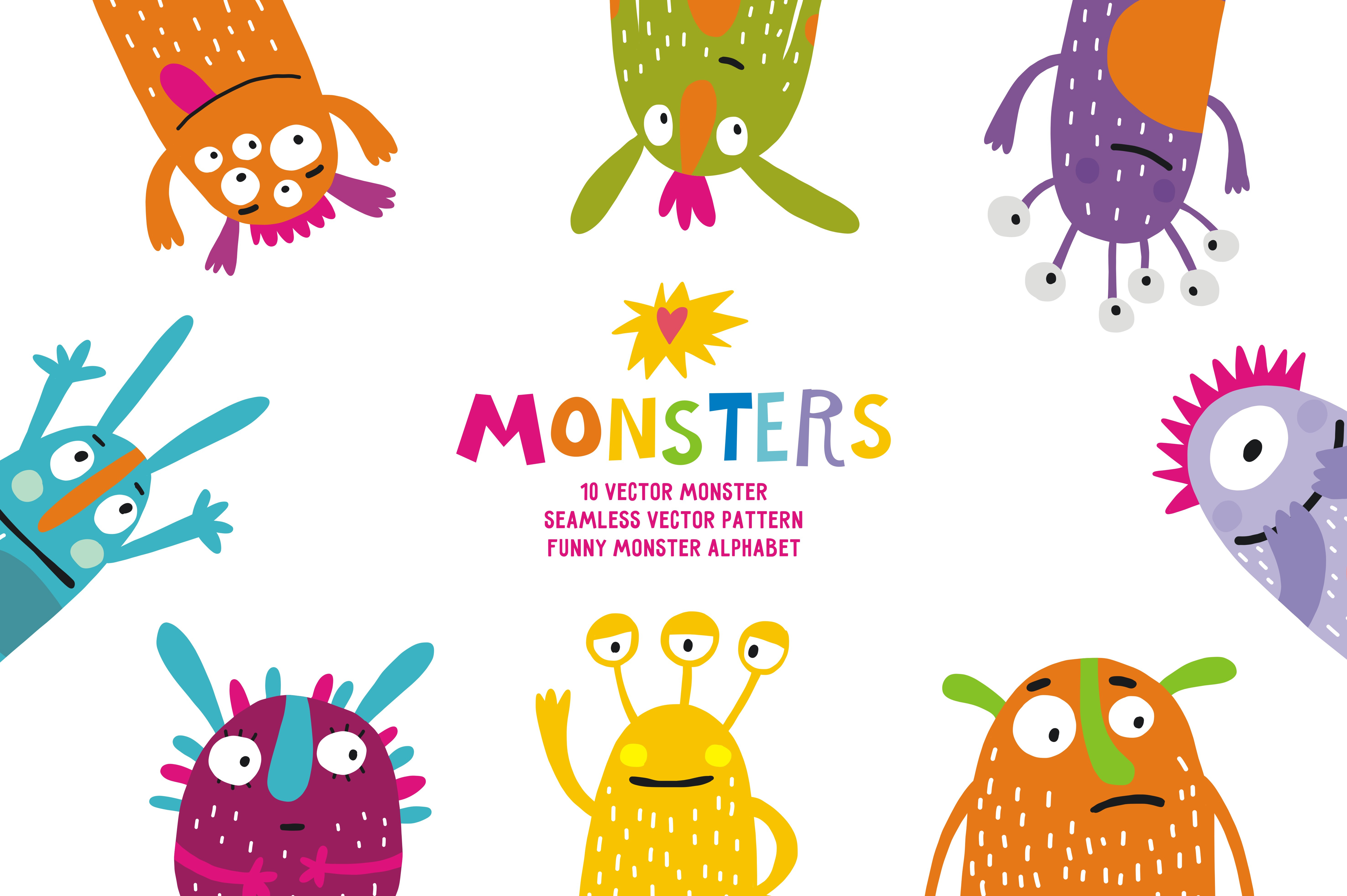 Funny monster vector set, an Illustration by Barkova Nadya