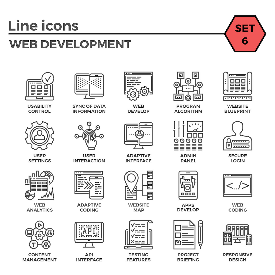Web Development Thin Line Icon Set, an Outline Icon by Oleksii