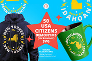 50 United States People Demonyms SVG, an Object Graphic by Millusti
