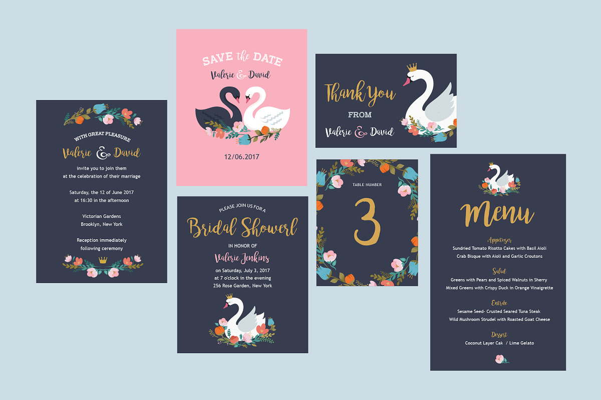 Wedding set with Swan lake theme, an Invitation Template by Marish