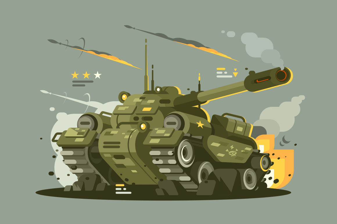 Military tank in fire, a Transportation Illustration by Kit8.net