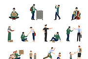 Homeless people icons set, an Icon by Macrovector