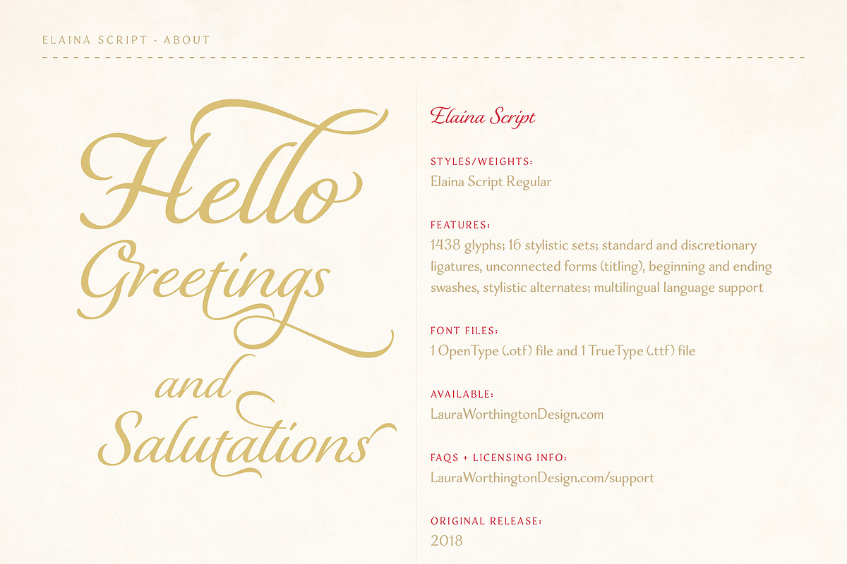 Elaina Script, a Script Font by Laura Worthington
