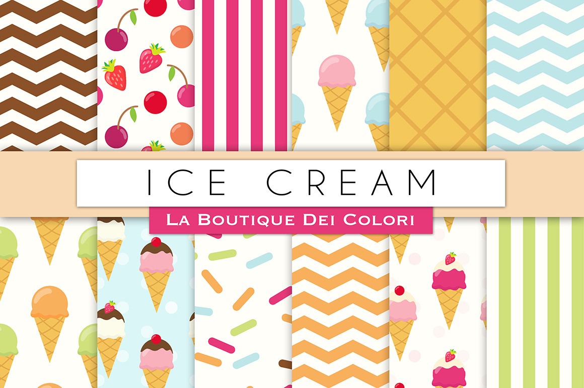 Ice Cream Digital Papers, a Pattern Graphic by La Boutique dei Colori