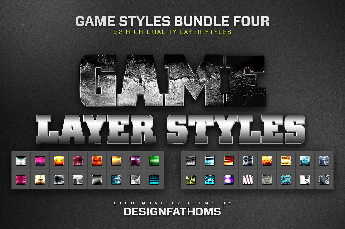 32 Game Layer Styles Bundle 4, a Layer Style Add-On by DesignFathoms