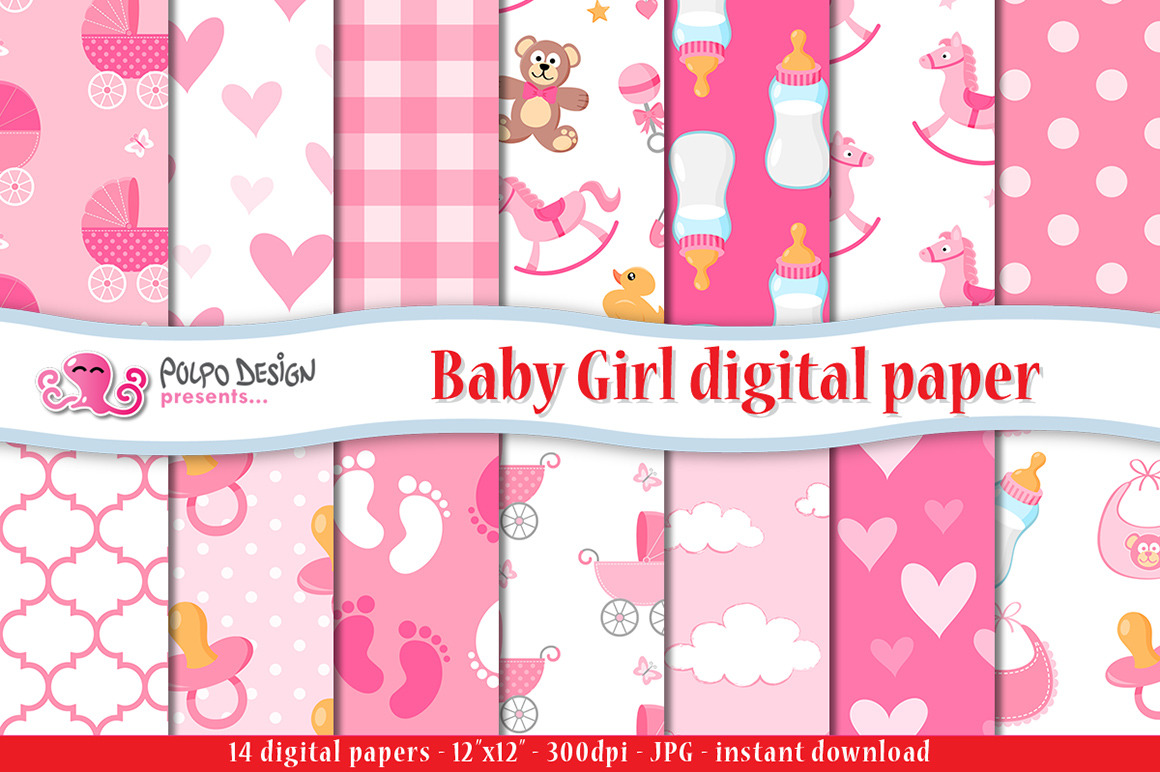 Baby Girl digital paper, a Pattern Graphic by PolpoDesign