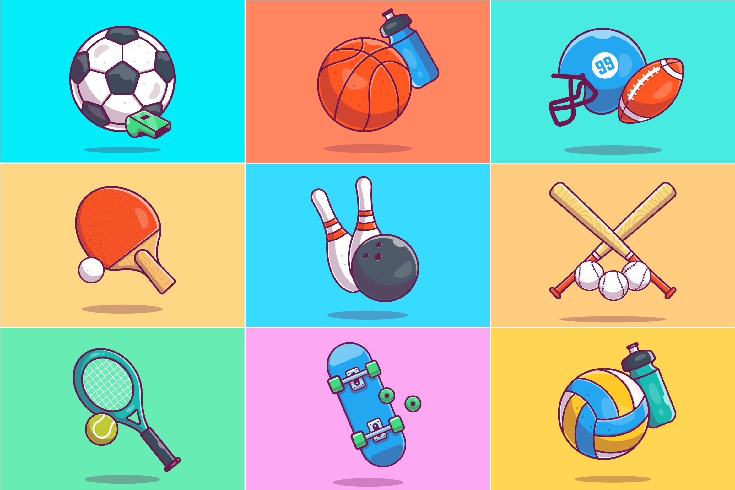 9 SPORT OBJECTS ILLUSTRATION, an Education Illustration by Catalyst Labs