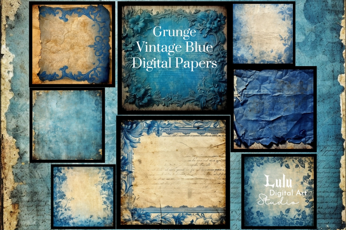 Grunge Vintage Blue Digital Paper-21, a Background Graphic by Lulu ...