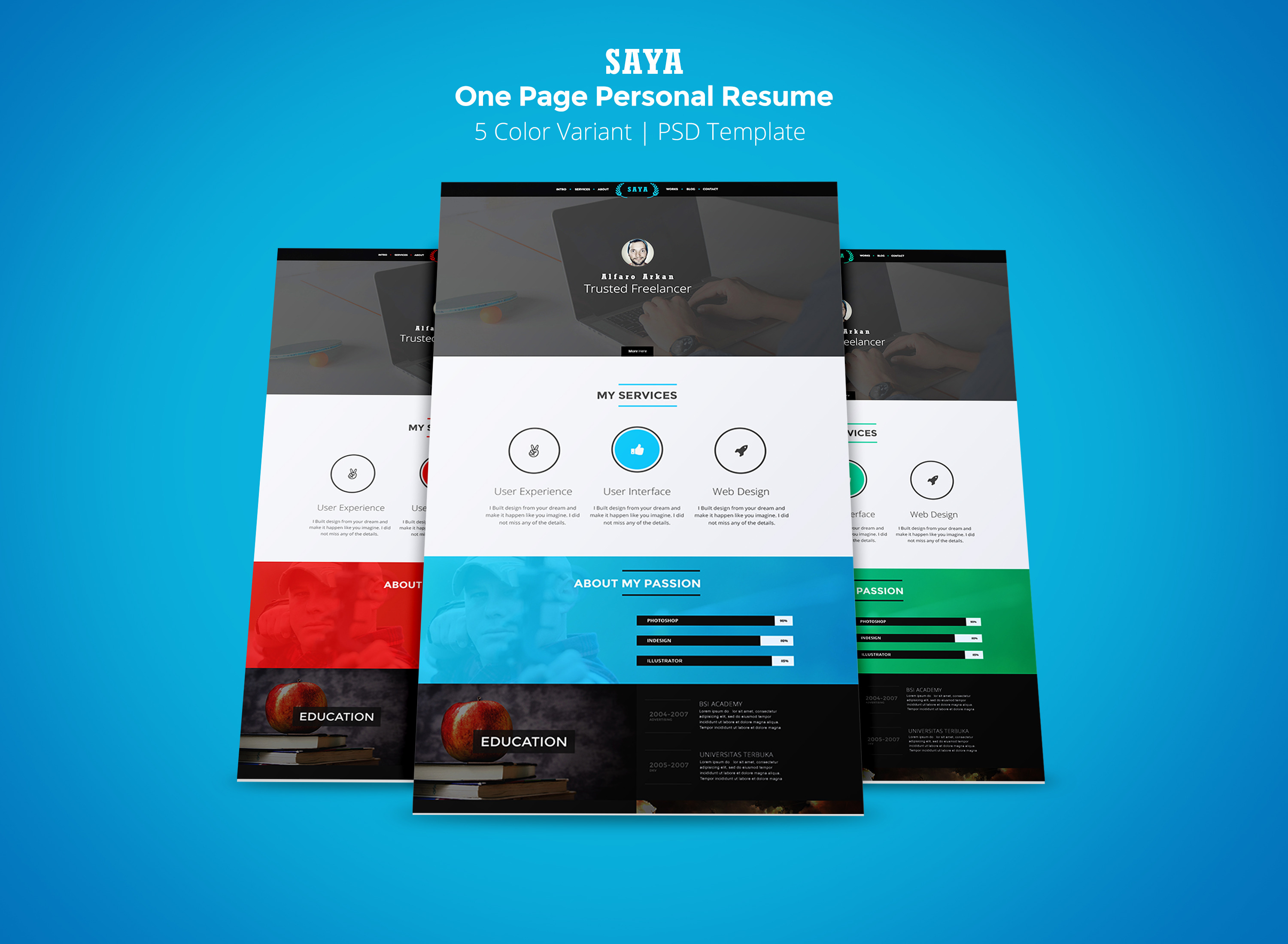 Saya One Page Personal PSD Template, a Landing Page Template by uzistudio