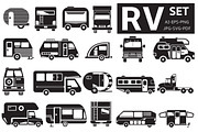 RV, Camper Car Icons Set, an Icon by Designfour