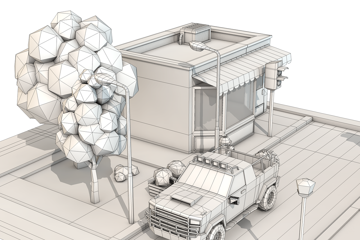 Low Poly Burger Cafe on Phone screen, an Architecture 3D Model by Low ...