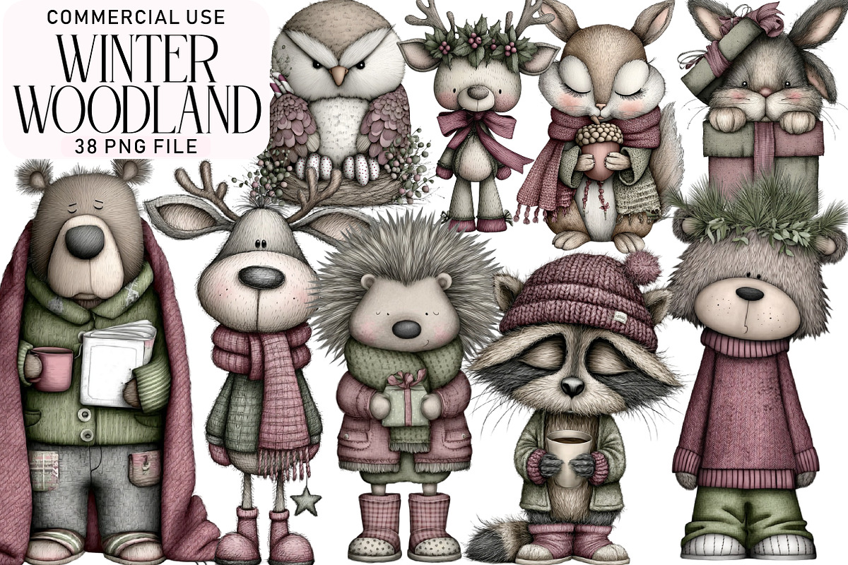 Winter Woodland Creatures Clipart, an Illustration by Daily.Designs
