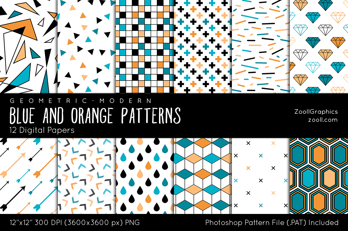 Blue & Orange Digital Papers, a Pattern Graphic by ZoollGraphics ...