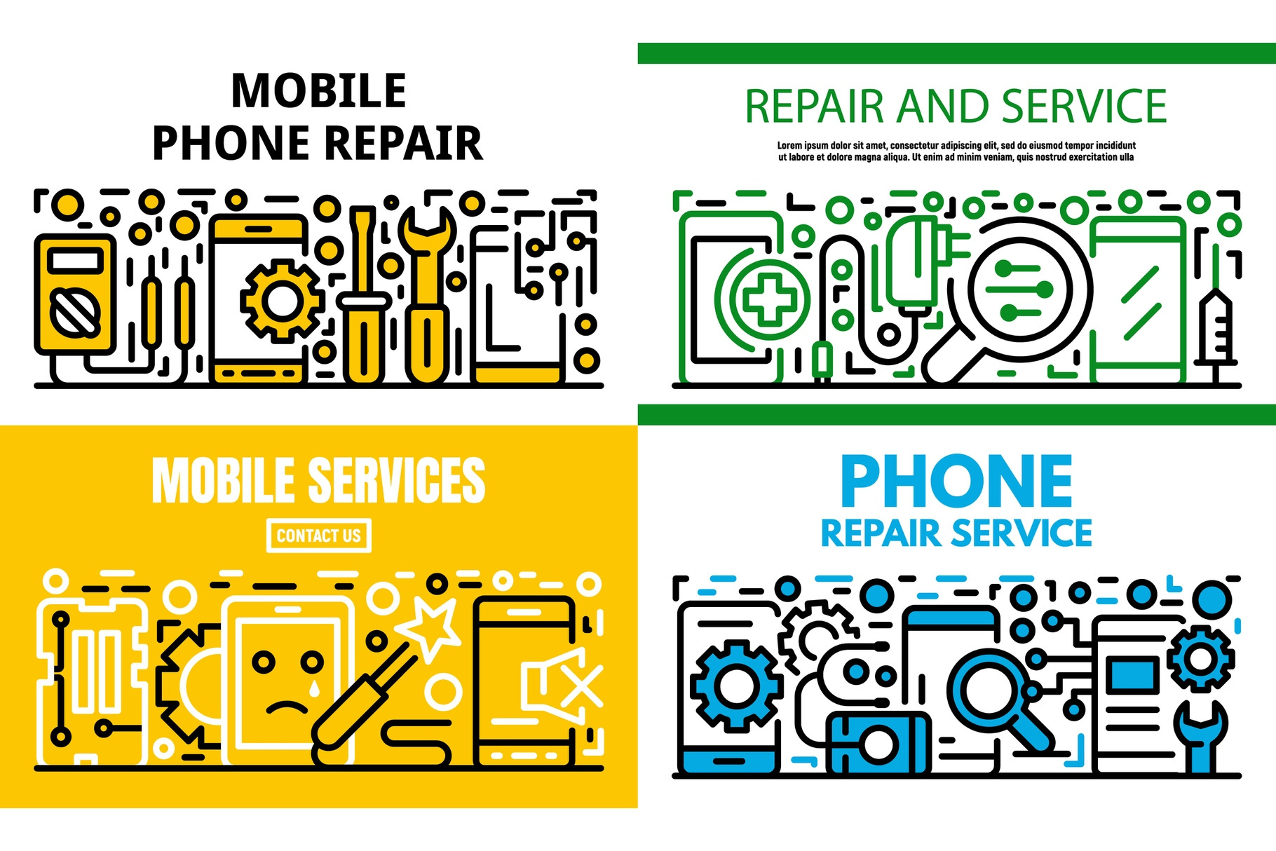 City mobile phone repair banner set,, an Illustration by Ylivdesign