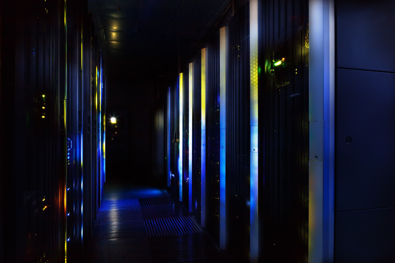 fantastic view of the mainframe in the data center rows, a Technology ...