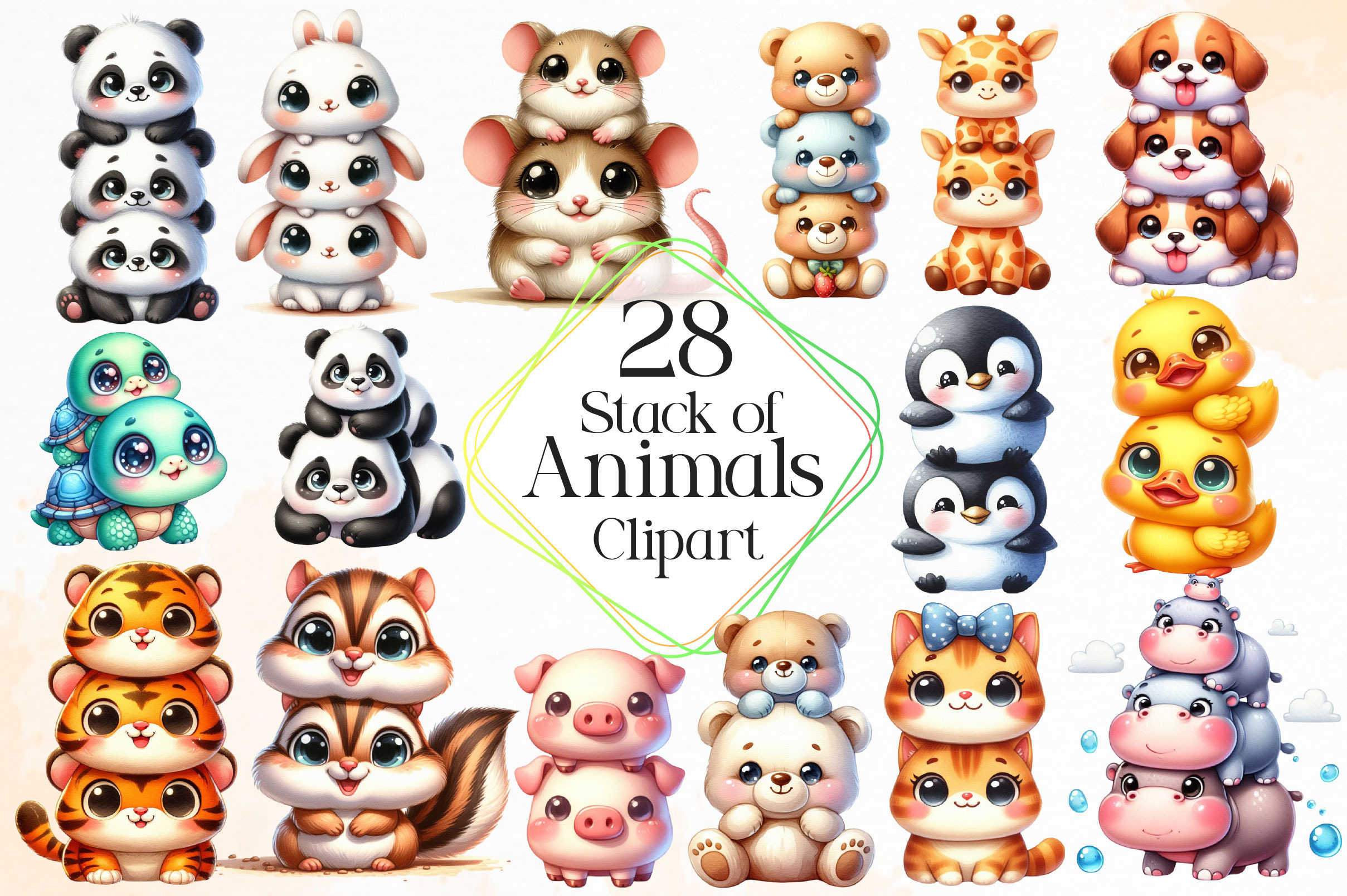 Stack of Animals Sublimation Clipart, a Work Illustration by LiustoreCraft
