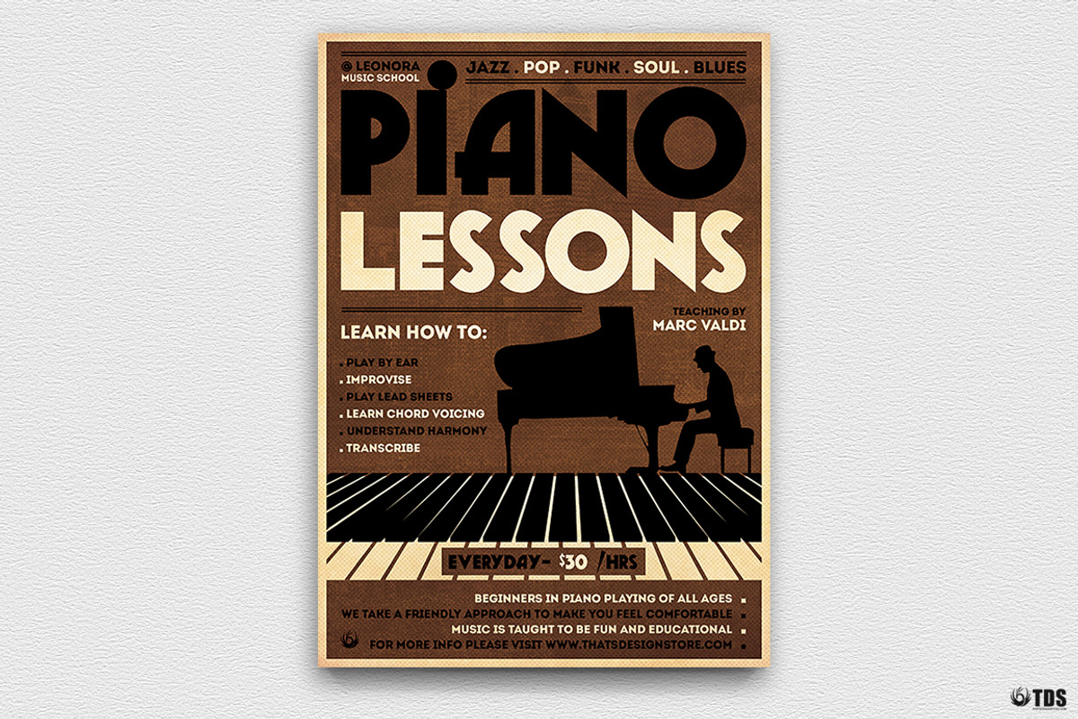 Piano Lessons Flyer Template, a Flyer Template by ThatsDesign Art