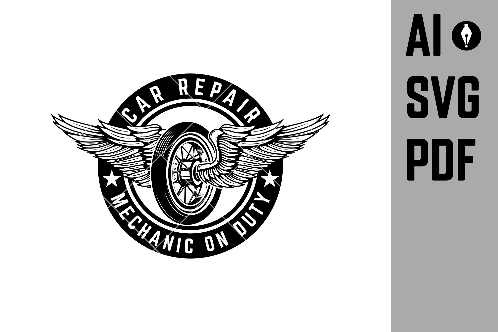 Emblem with winged wheel. Design | Object Illustrations ~ Creative Market