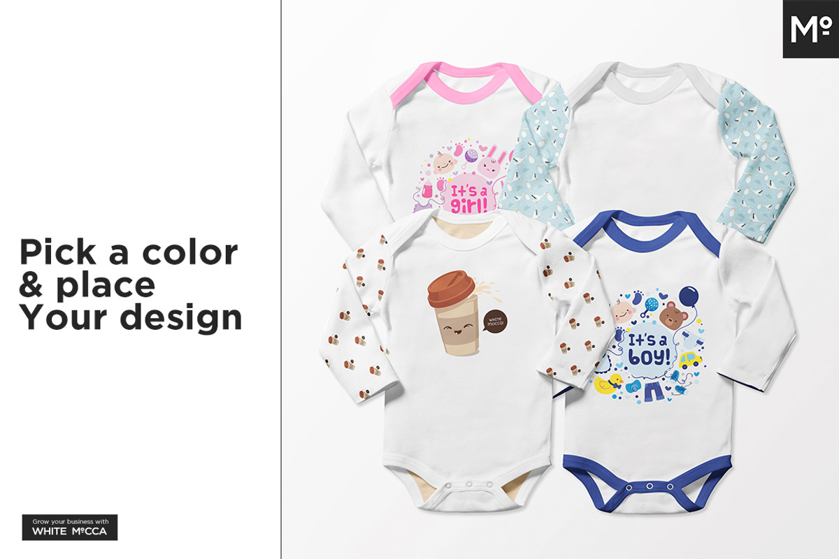 Longsleeve Onesie Mock-ups Set, an Apparel Mockup by Mocca Mockups Store