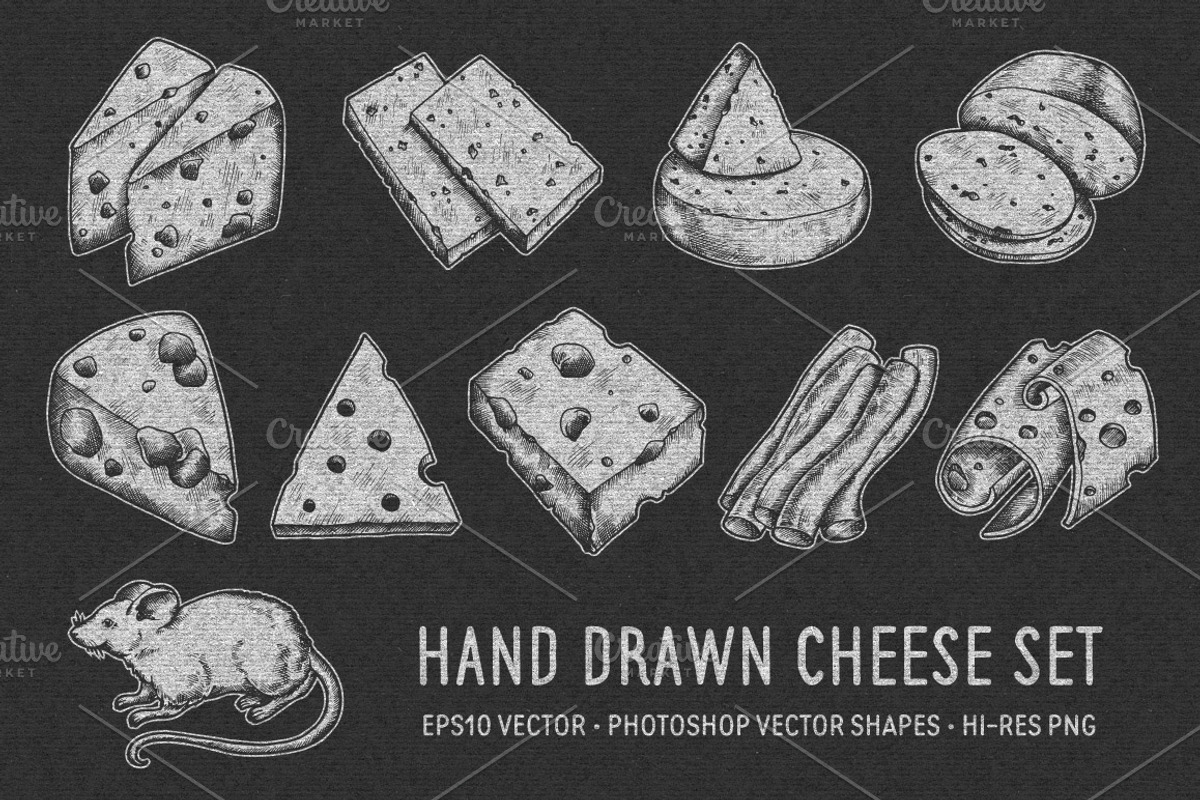 Hand Drawn Cheese Set, a Food Illustration by Chelovector