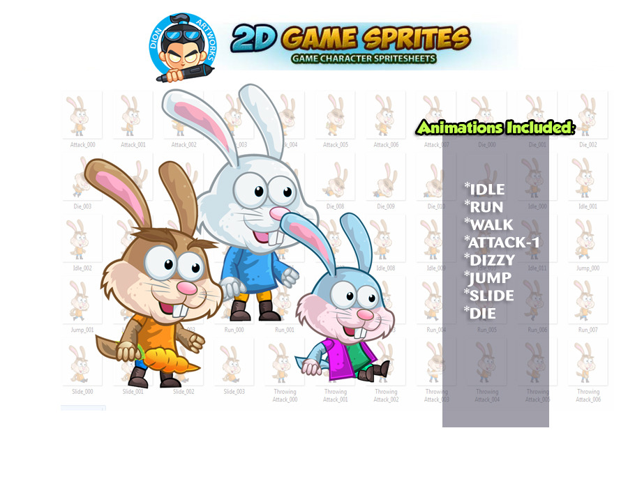 Bunny 2D Game Sprites Set, an Animal Illustration by DionArtworks ...
