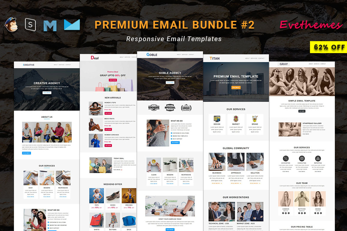 PREMIUM EMAIL BUNDLE #2, an Email Template by evethemes | Creative Market