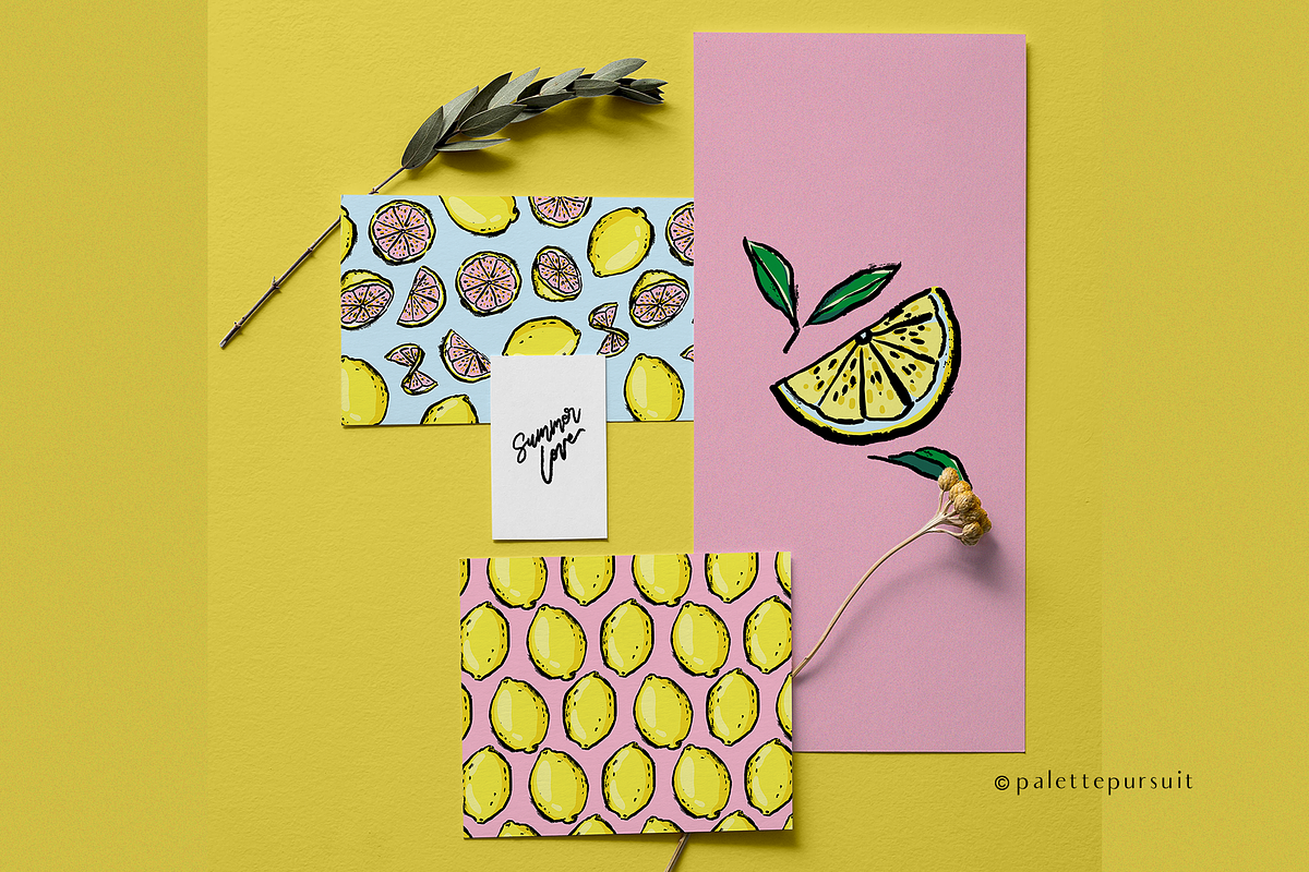 Brushed lemons vector pattern set, a Pattern Graphic by Palette Pursuit
