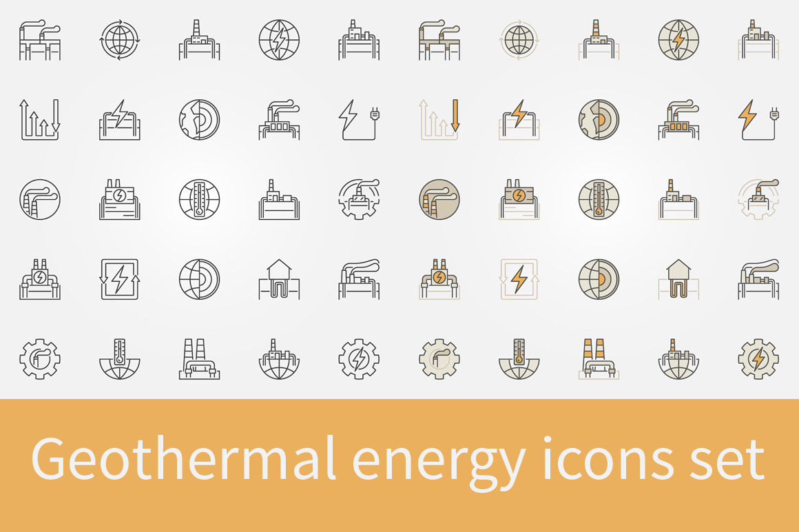 Geothermal energy icons set, an Outline Icon by Venomous Vector