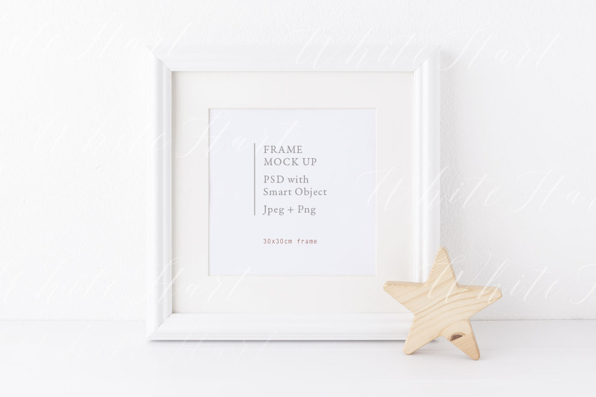 Square 30x30cm frame mockup, a Print Template by White Hart Co.