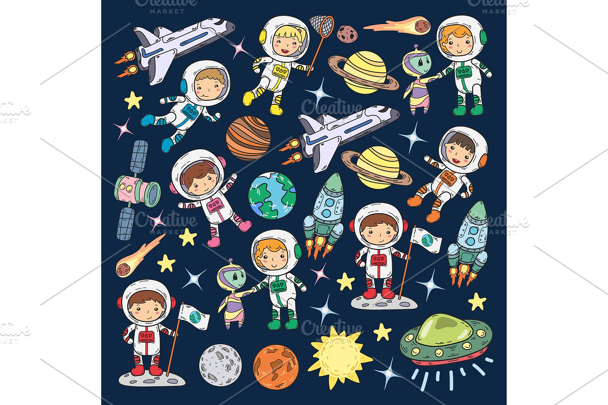 Space Kindergarten, school Astronomy lesson Children, doodle kids ...