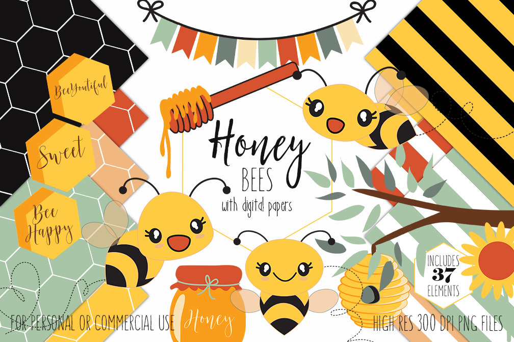 Cute Bumble Bee Honey Graphic Bundle, an Illustration by ClipartBrat ...