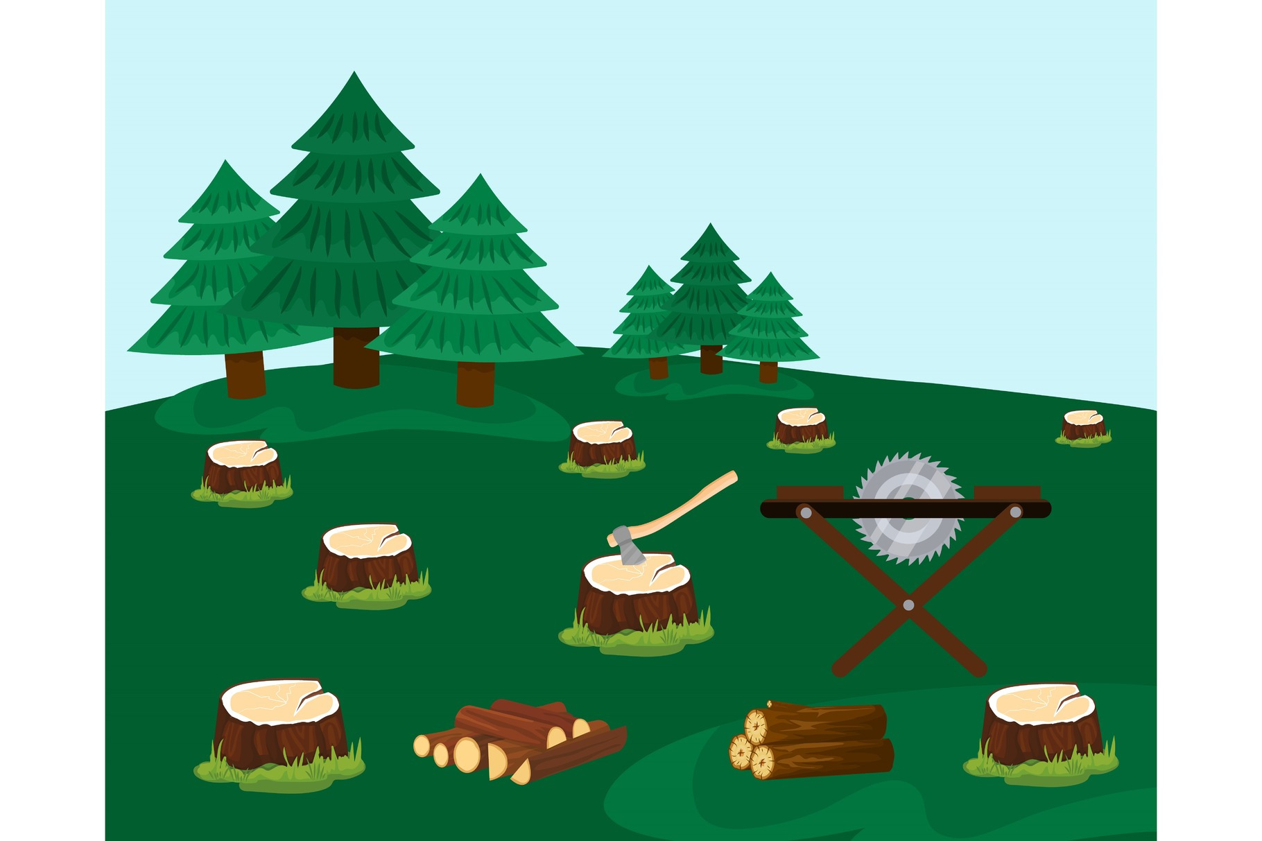 Logging forest with felled trees, an Illustration by KitVector