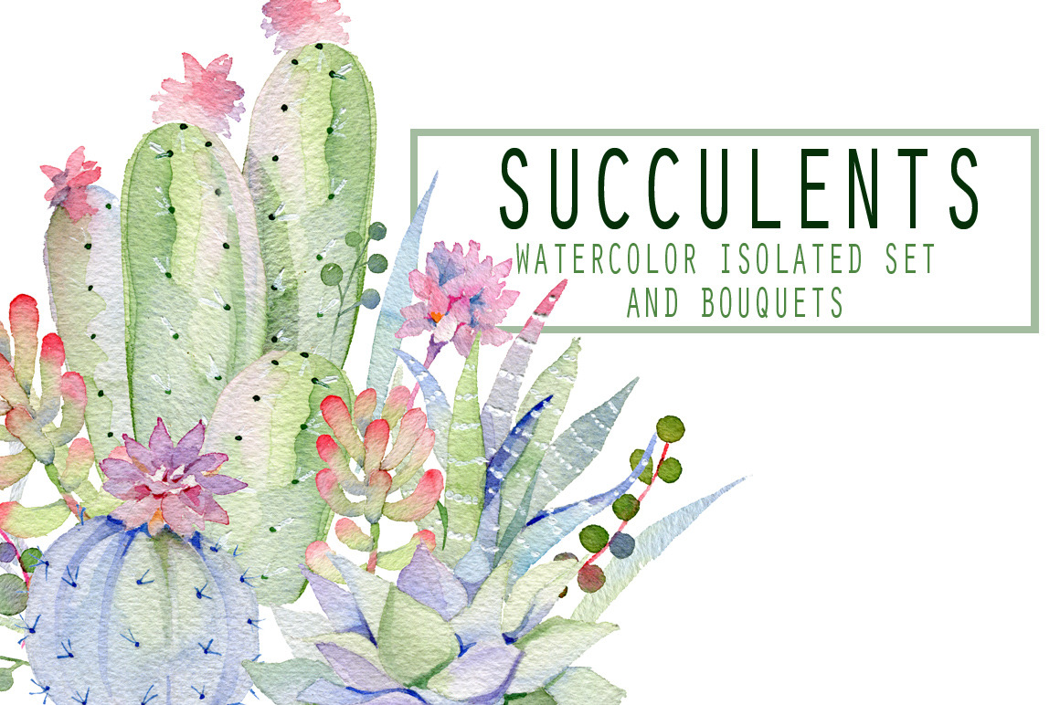 Succulents watercolor set, an Illustration by WatercolorArt