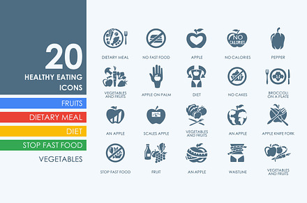 20 Healthy Eating icons, an Icon by Palau