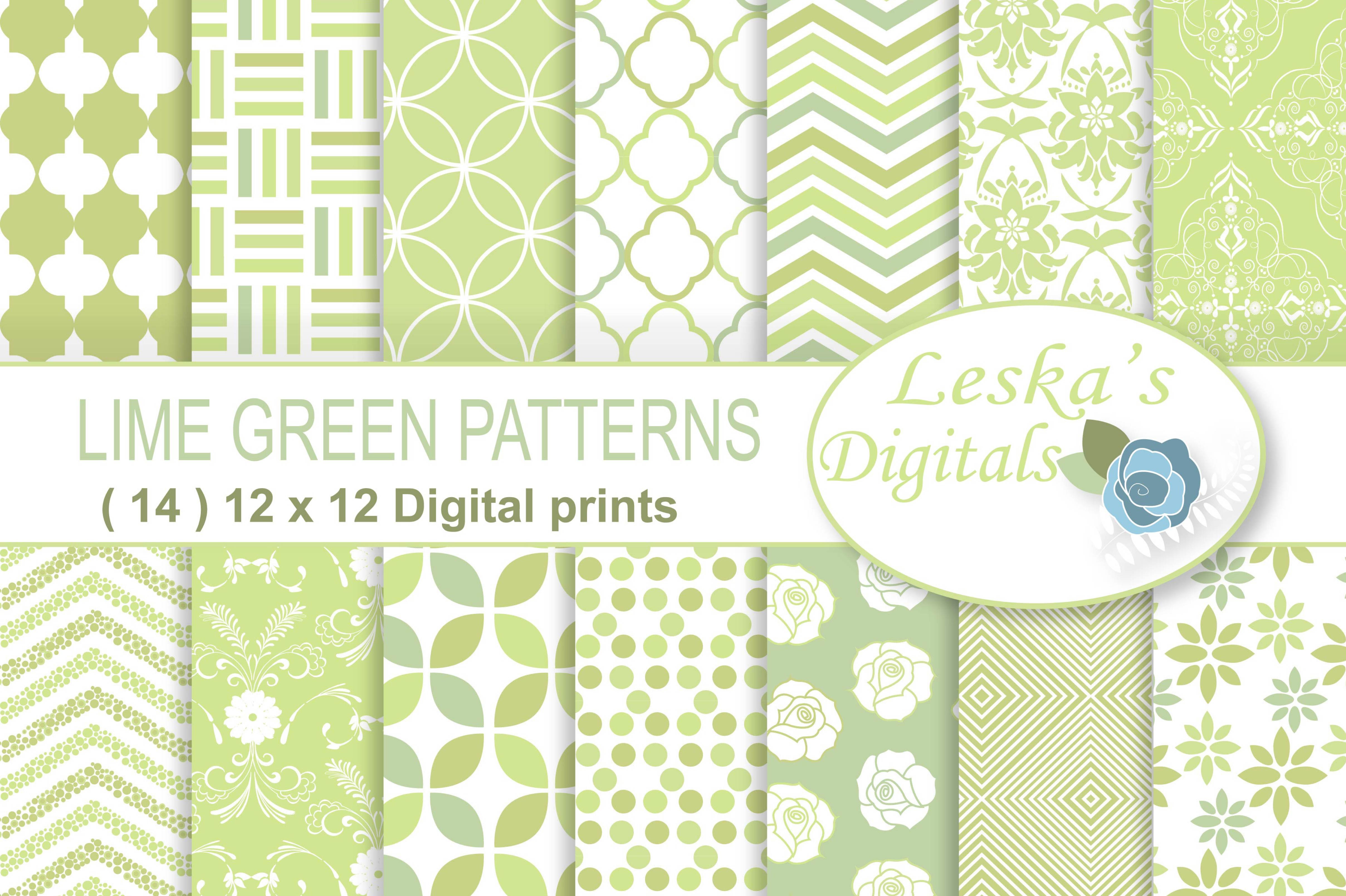 Lime Green Digital Paper Patterns, a Pattern Graphic by Leska's Digitals