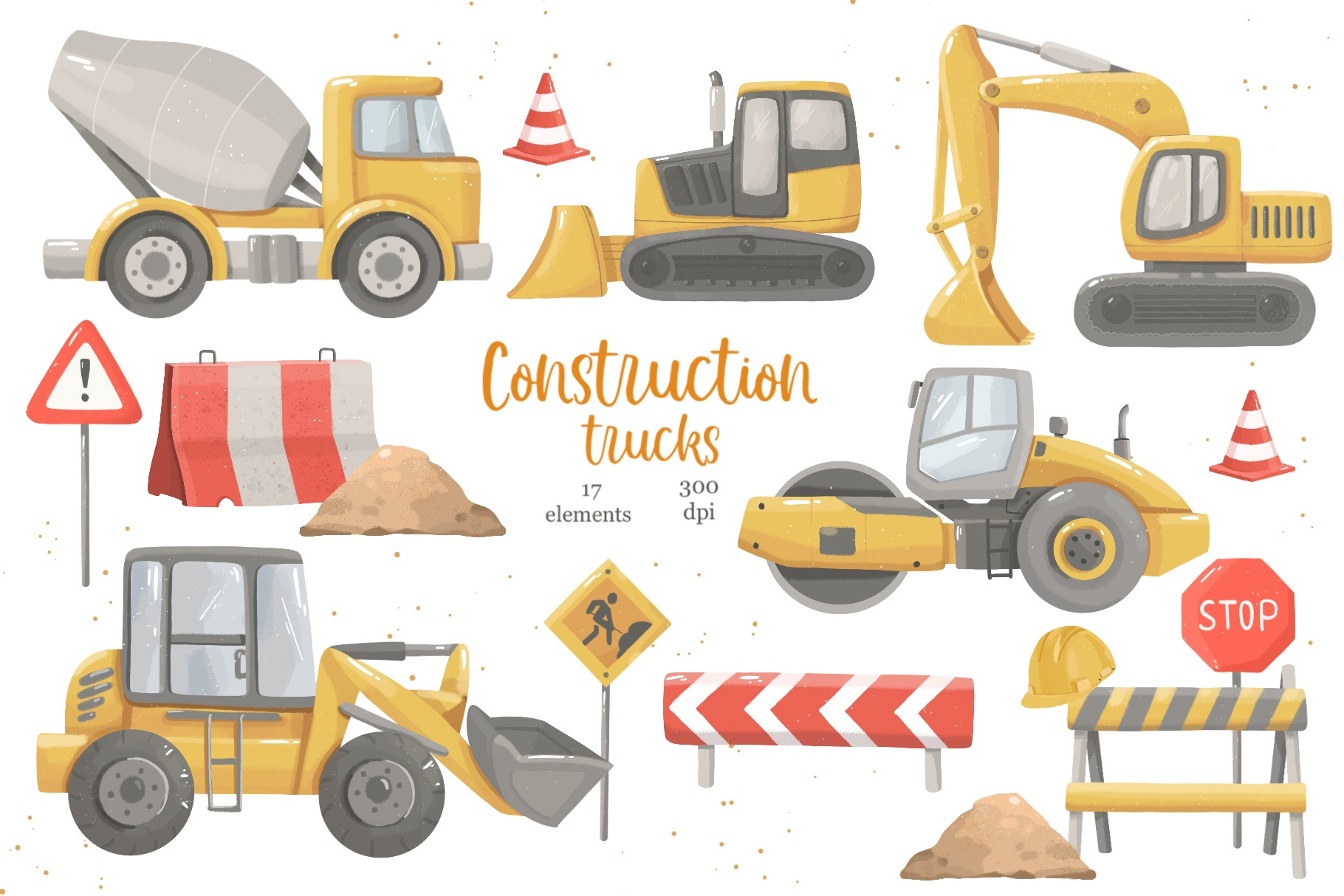 Construction Trucks Clipart, a Transportation Illustration by ...