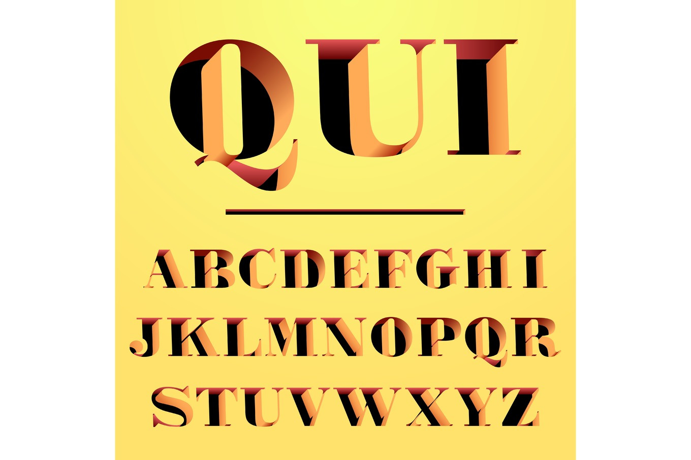 Qui modern typeface carved from the wall, letters and numbers, a ...
