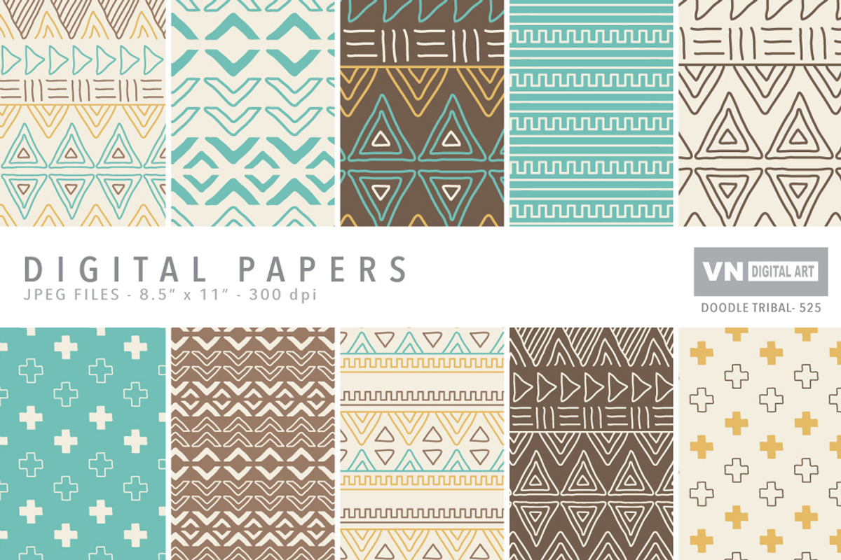Digital Papers - Doodle Tribal - 525, a Pattern Graphic by VN Digital Art