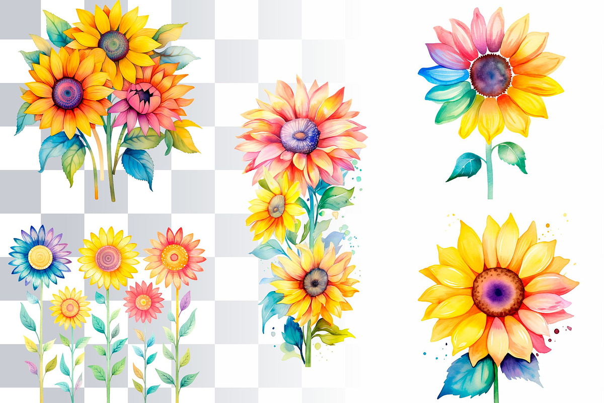 Summer Sunflowers Watercolor Clipart, a Decorative Illustration by ...