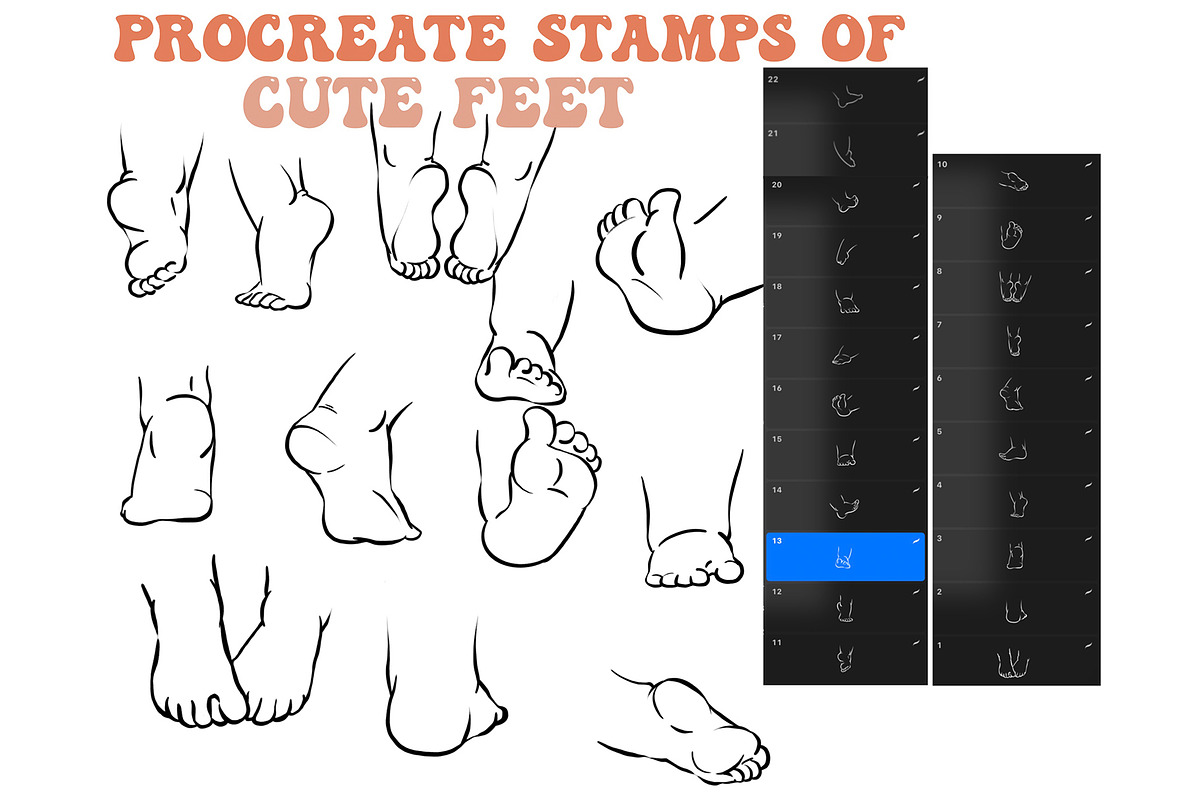 Cute Feet Brush Stamps Procreate, a Brush Add-On by HabitusDesigns