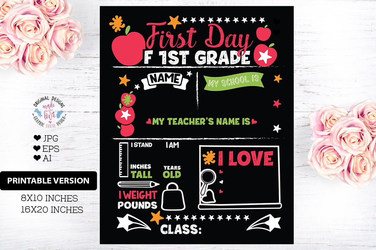 First Day of First Grade Template, an Education Illustration by Graphic ...