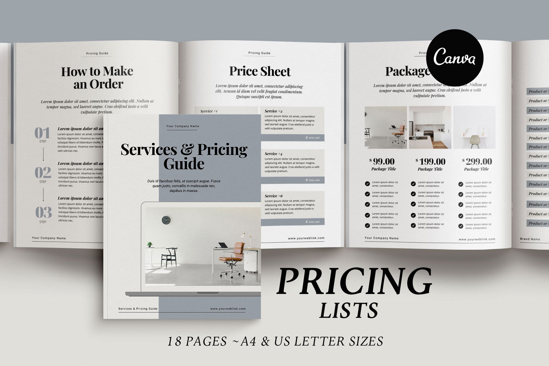 Pricing lists templates CANVA, a Brochure Template by 3.14&Co
