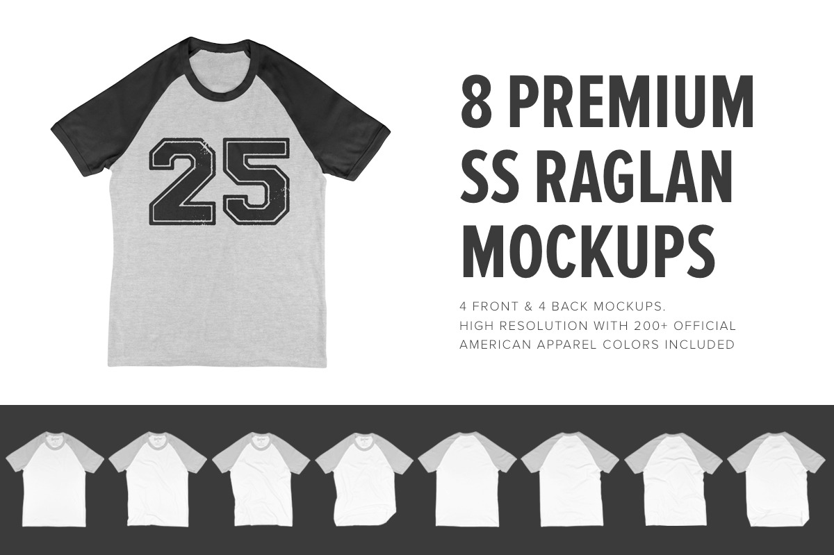 8 Premium Short Sleeve Raglan Mocks, a Shirt Mockup by Pixel Sauce™