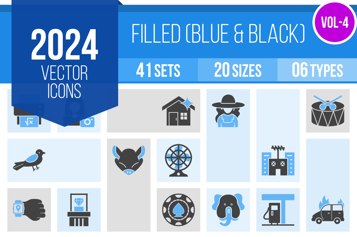 2024 Vector Blue & Black Icons (V4), an Icon by IconBunny | Creative Market