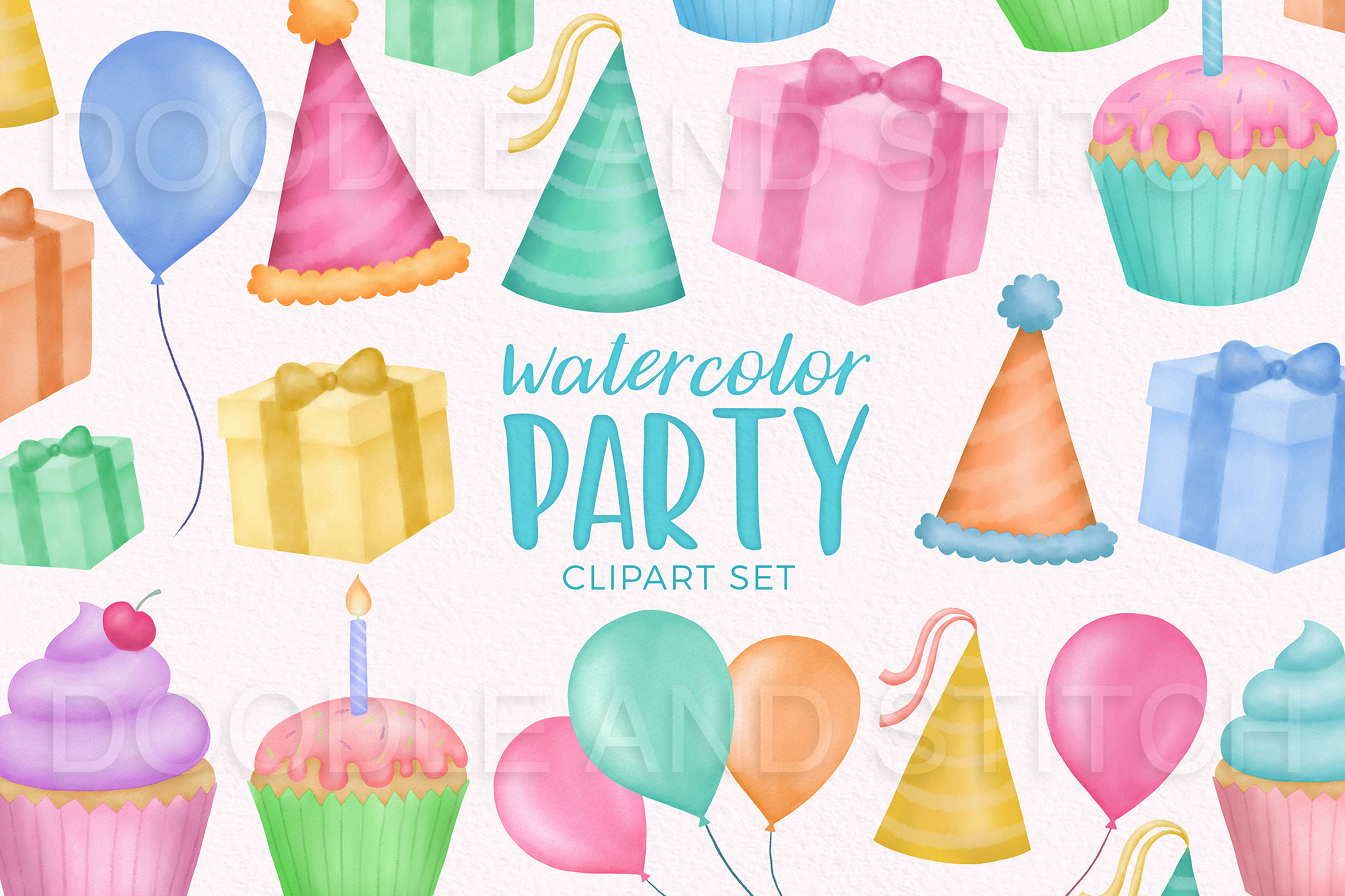 Party Watercolor Illustrations, an Illustration by Doodle and Stitch