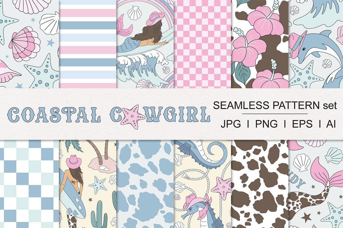 Coastal Cowgirl Mermaid pattern set, a Pattern Graphic by @olga.angelloz