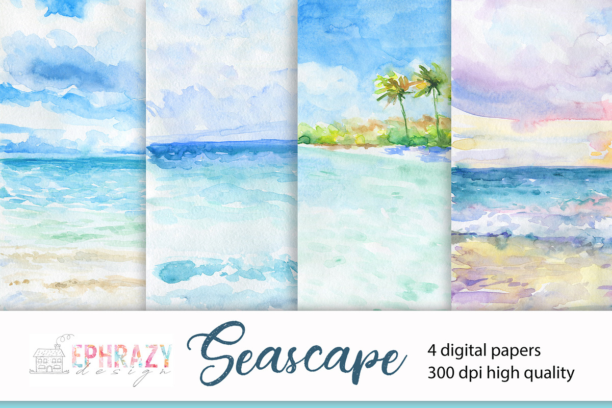 Seascape. Watercolor digital paper, a Texture Illustration by ...