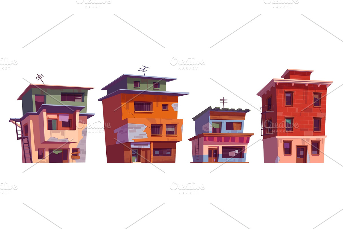 Poor dirty houses, buildings in, an Illustration by art PVP - market ...