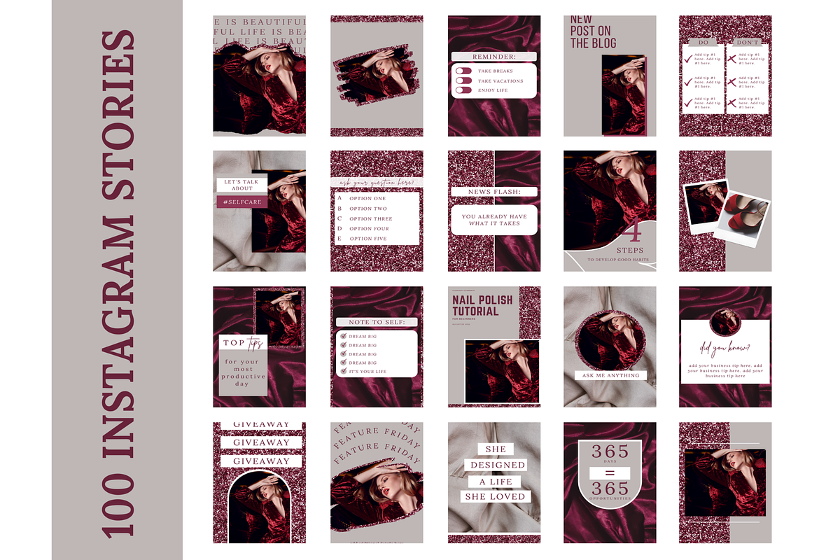 300 Maroon Instagram Template Bundle, a Social Media Template by LushBury