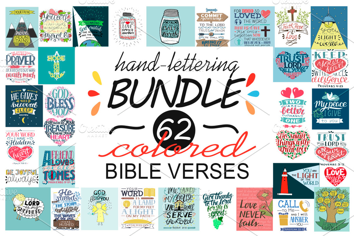 BUNDLE 62 colorful BIBLE VERSES, an Education Illustration by Ola-la-la